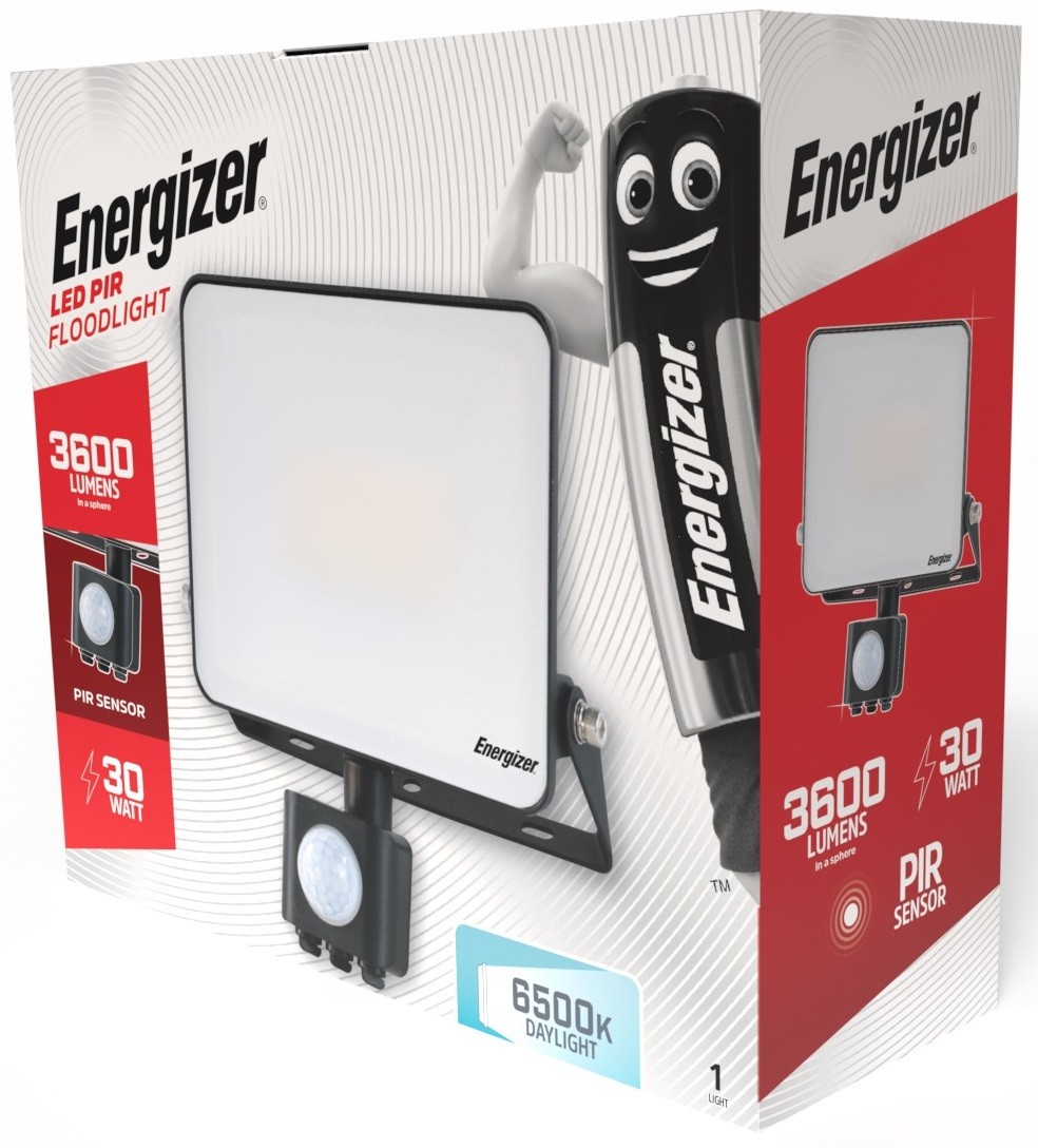 Energizer LED Flood Light, 30W, 6500K, 3600lm, IP44, PIR SENSOR, S10932